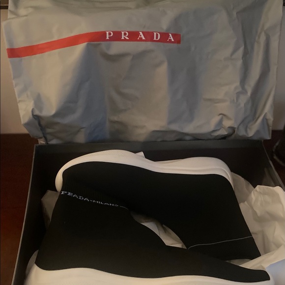 Prada | Shoes | Authentic Prada Black And White Sock Shoes | Poshmark